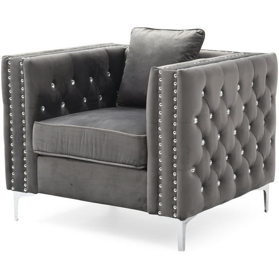 Magnificent Gray Velvet Chair With Tufting Magnificence, Legs Comfy ...
