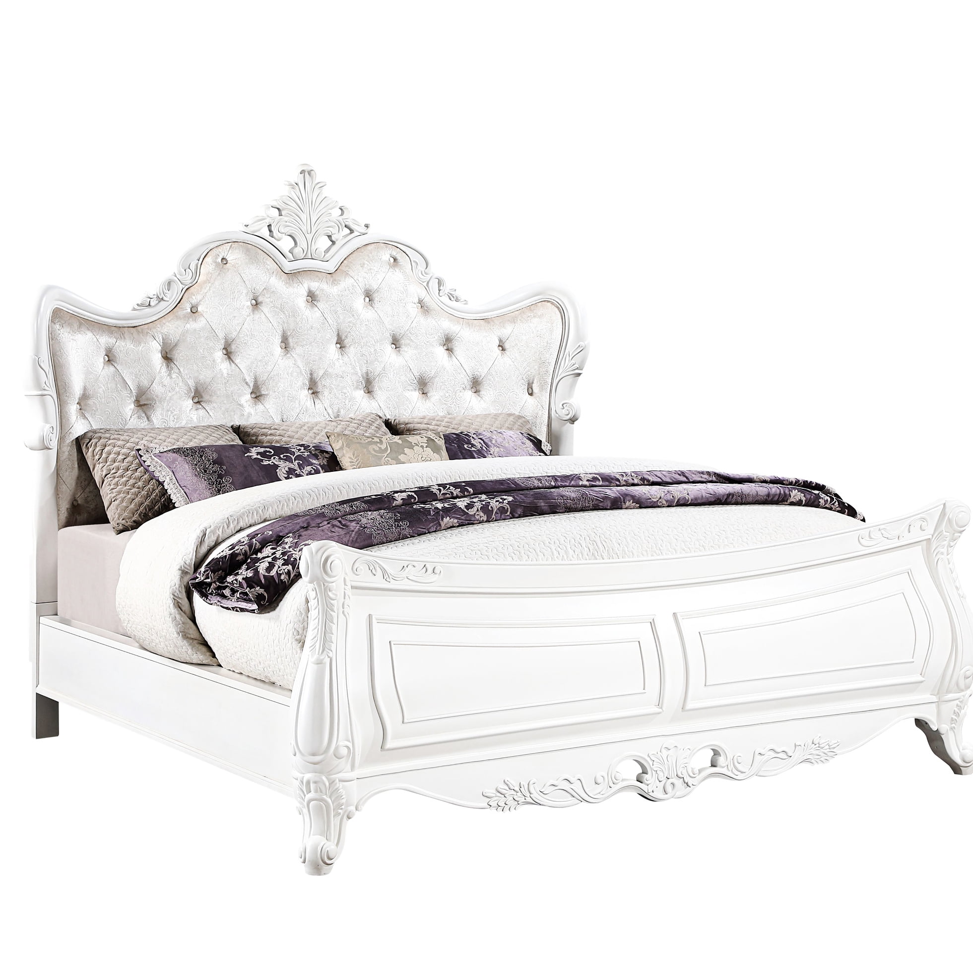 Magnificent King Size Bed With Ornate Pearl White Finish And Luxurious ...