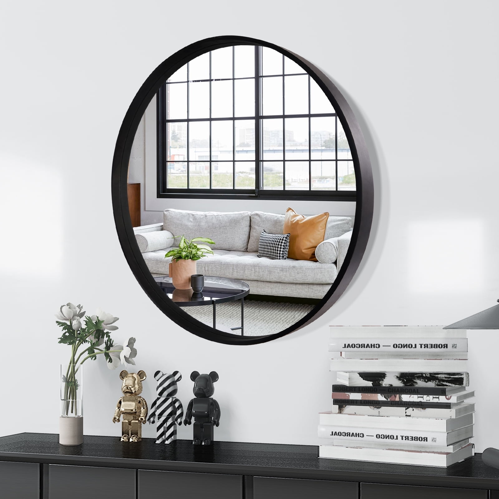 Magnifique 28 inch Round Mirror, Wall Mounted Bathroom Mirror with ...