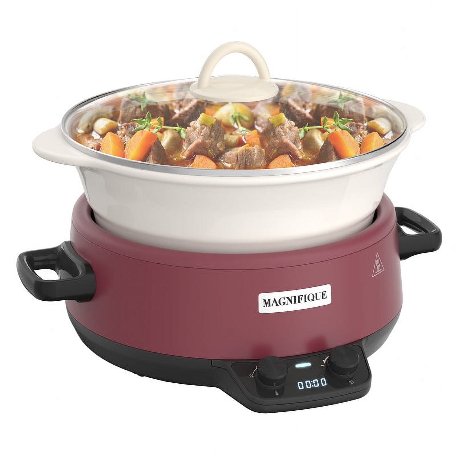 Magnifique 5-Quart Slow Cooker with Stoneware Manual Warm Setting, Red ...