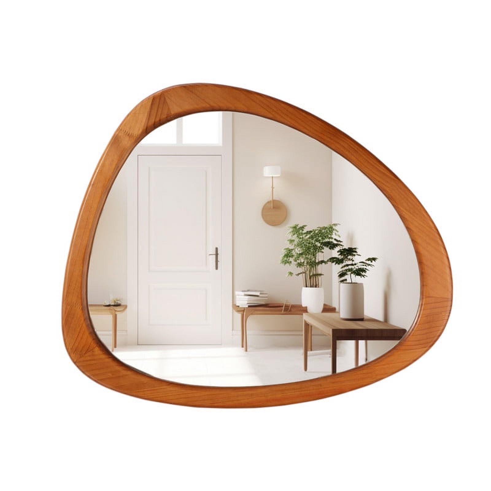Magnifique Asymmetrical Cobblestone Wood Frame Wall Mirror Natural Wood ...