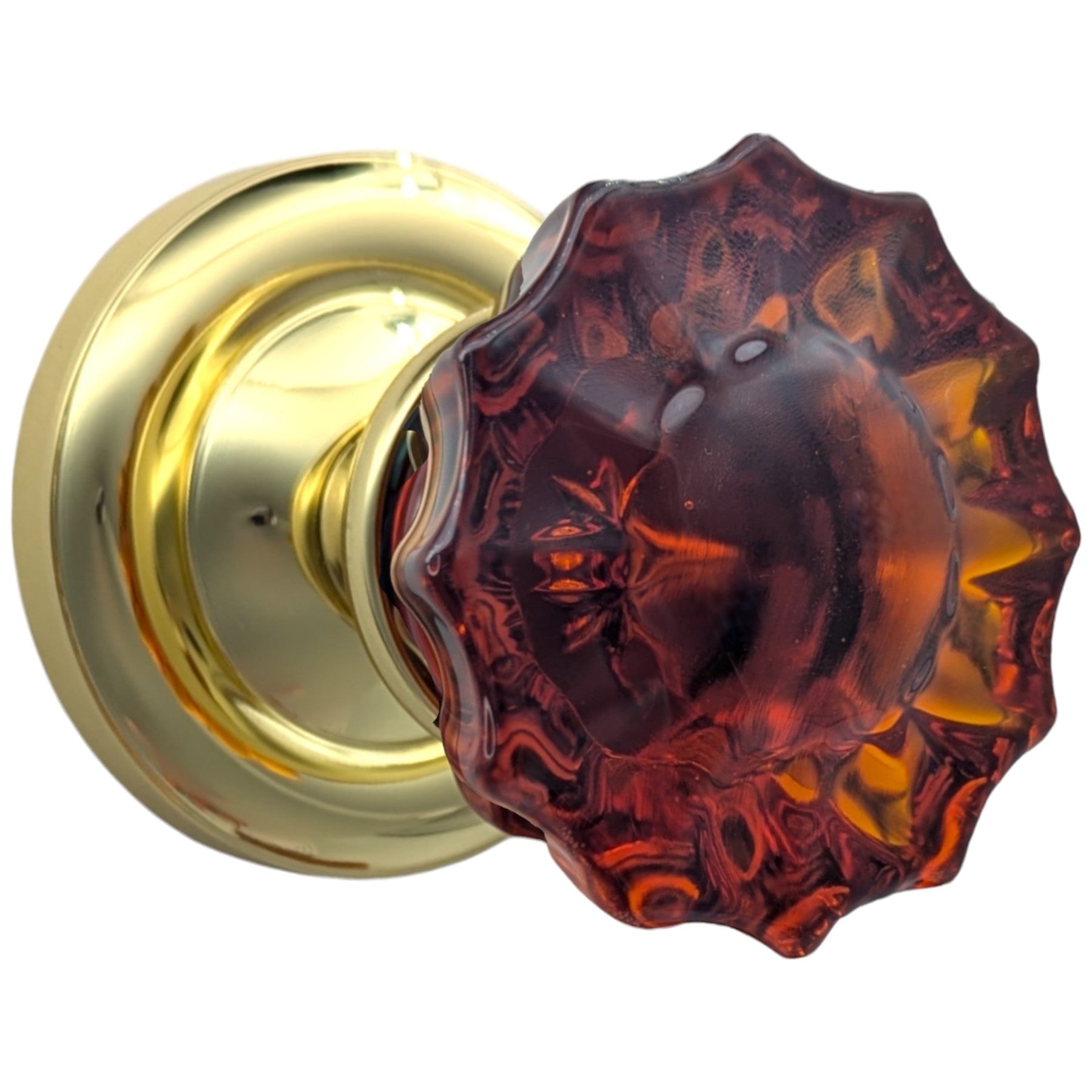 Magnifique Classic Door Set with Amber Glass Fluted Knobs (Polished ...