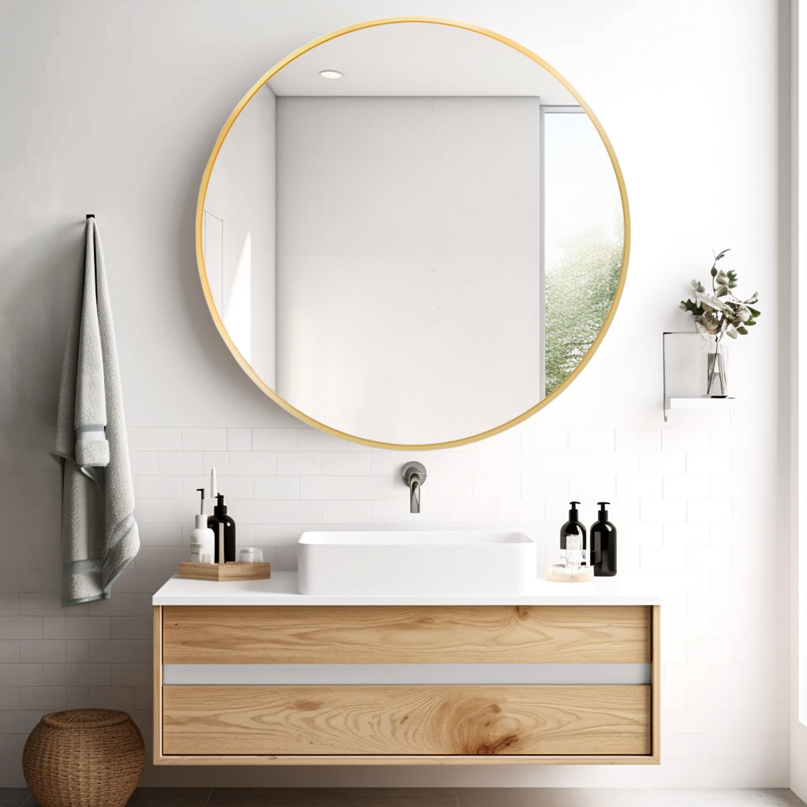 Magnifique Gold Round Mirror, 32" High-Quality Aluminum Frame ...