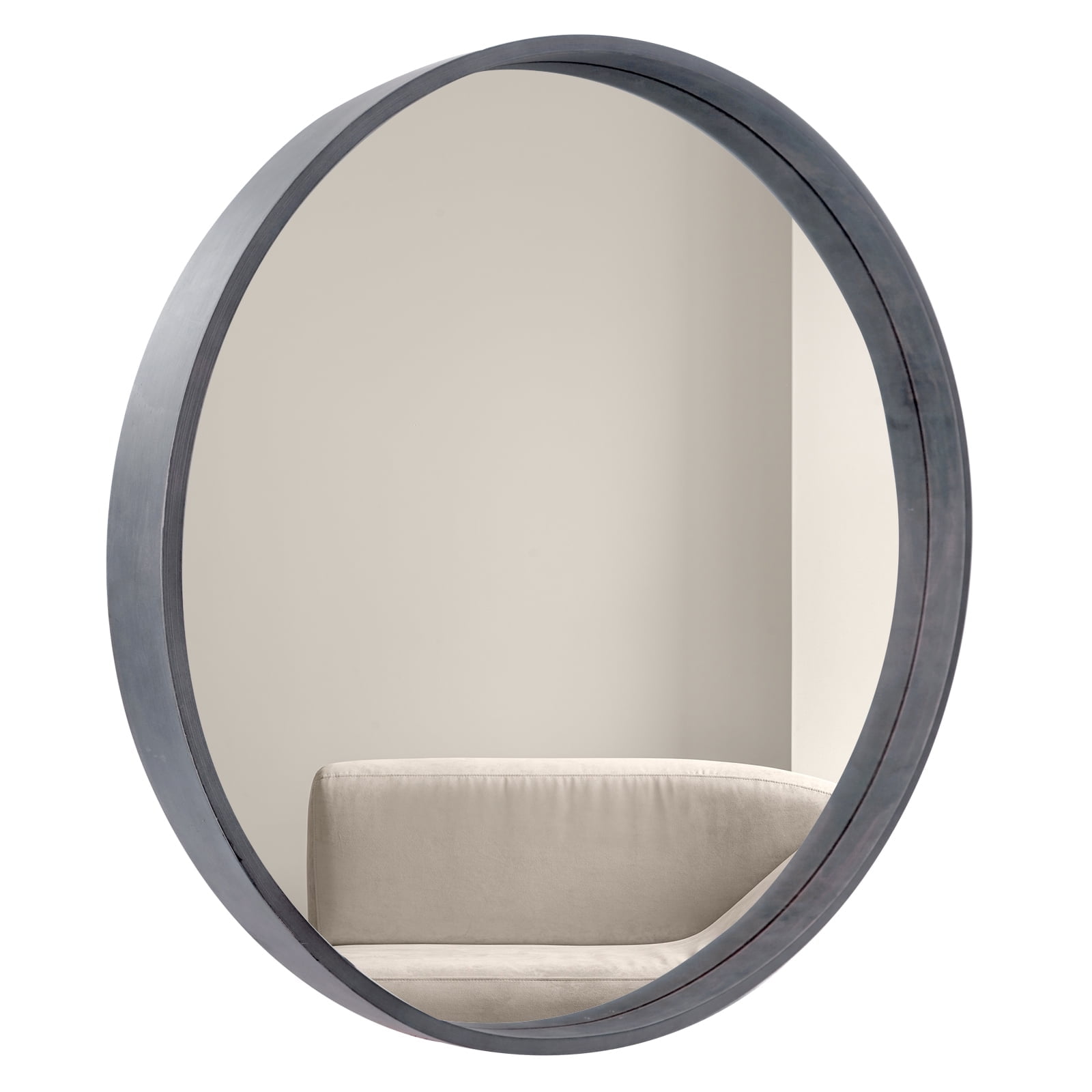 Magnifique Bath Wall Circle Mirror, 32" Wood Frame, Gray, for Bathroom ...