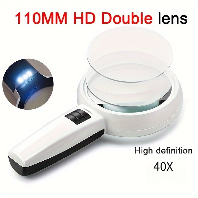 Magnifying Glass with 3 LED Lights, 40X Double Glass Lens Handheld ...
