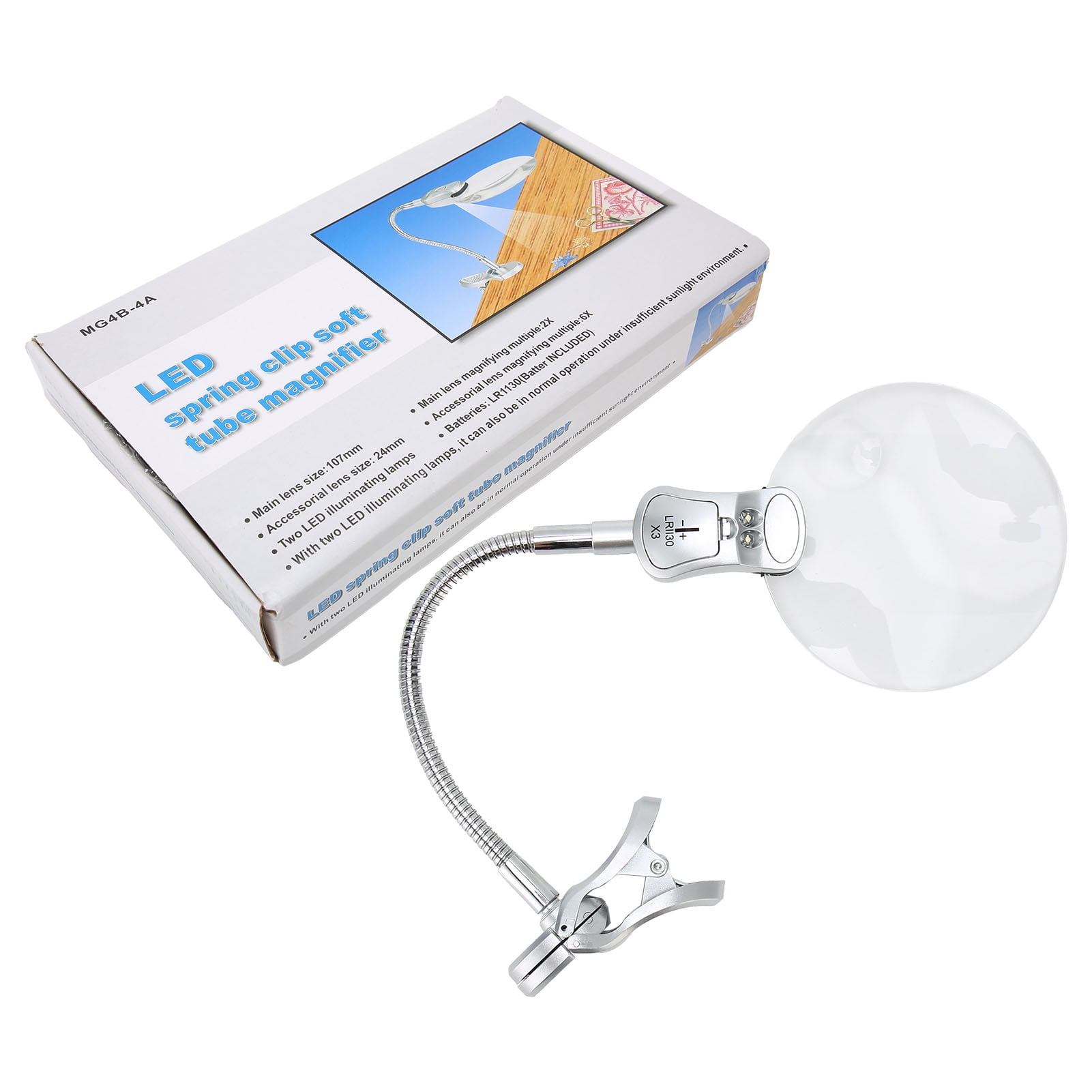 Magnifying Glass Clamp LED Light Gooseneck Desk Lamp Clamp for Reading ...