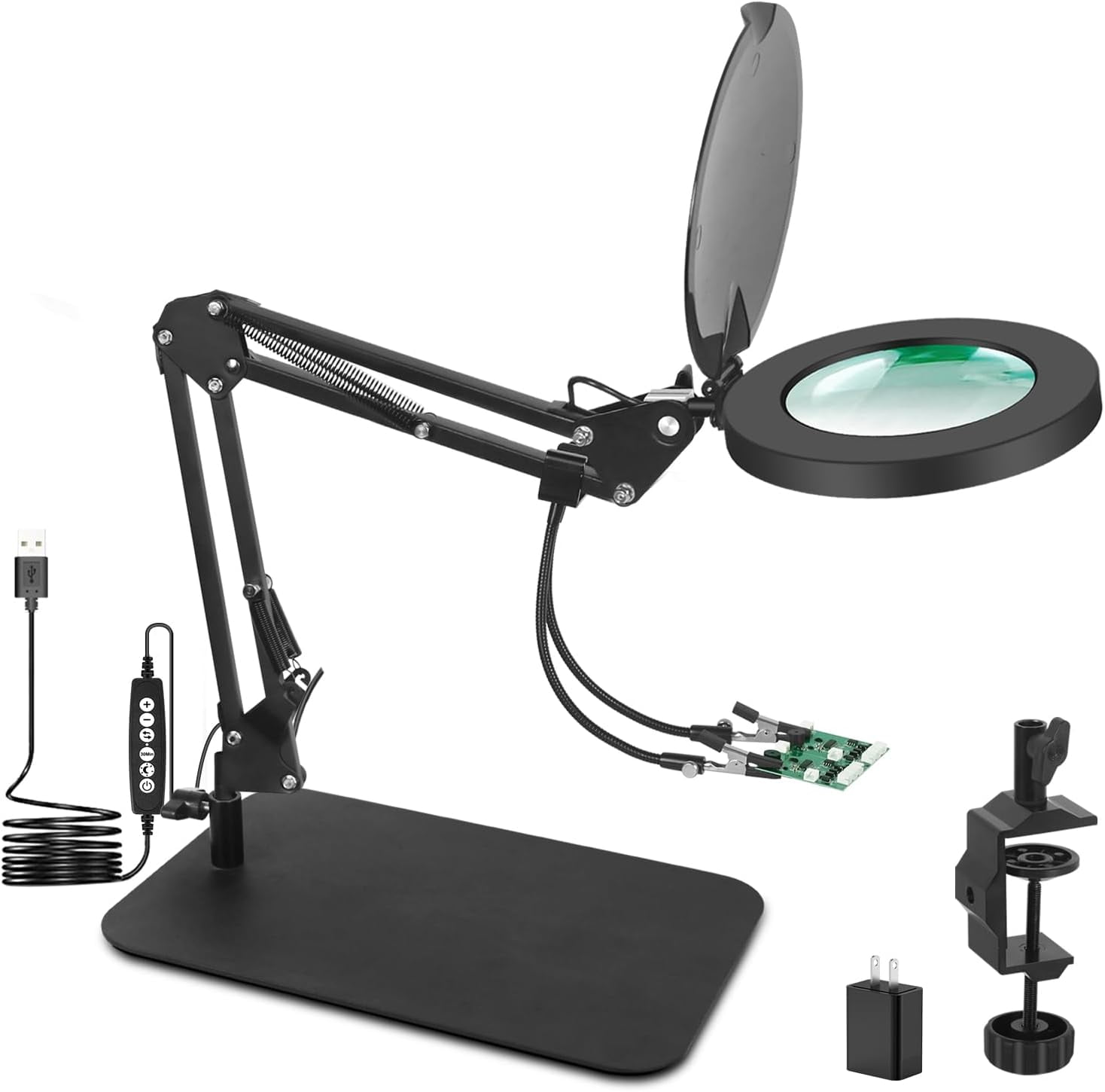 Magnifying Glass with Light, 3-in-1 Magnifying Desk Lamp 5X LED ...