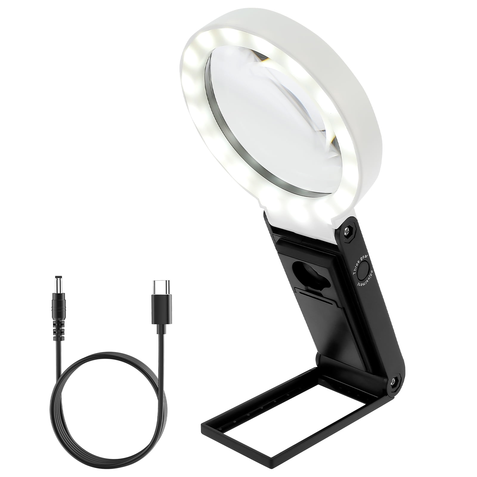 Magnifying Glass with Light and Stand 10X 25X Foldable Magnifier USB ...