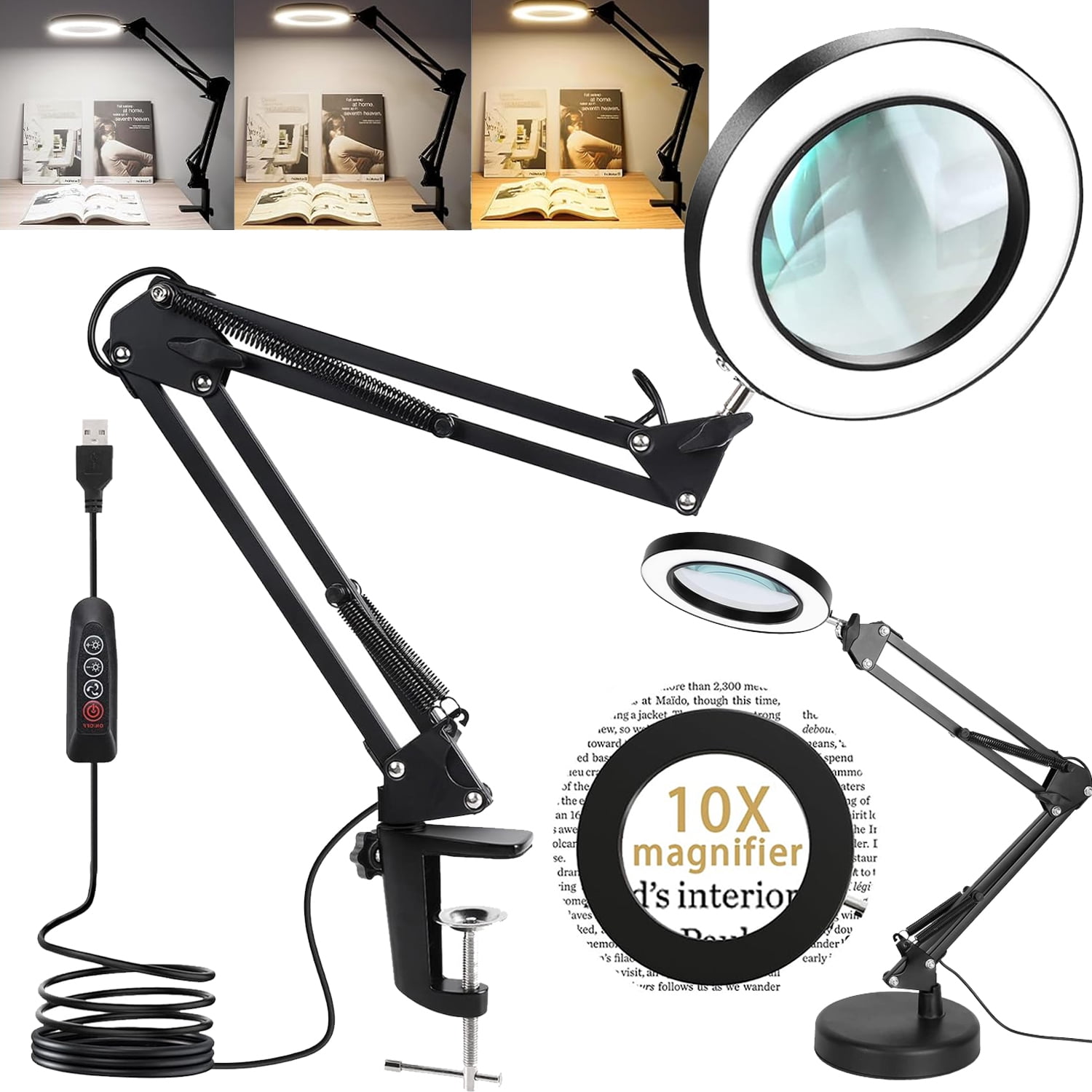 Magnifying Glass with Light and Stand, 10X Magnifying Lamp, 2-in-1 LED ...