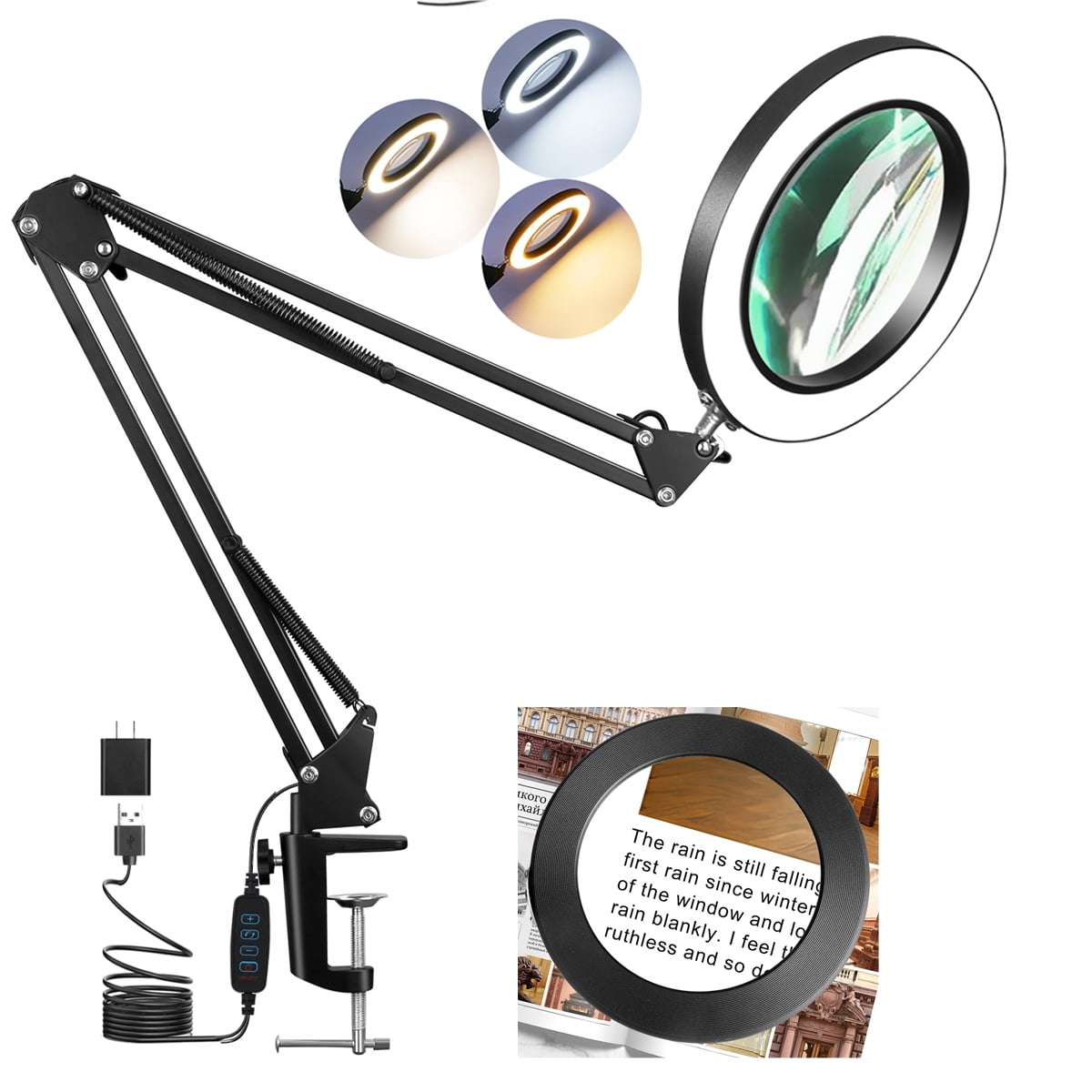 Magnifying Glass with Light and Stand, 5 Inches 10X Real Glass Lens, 3 ...