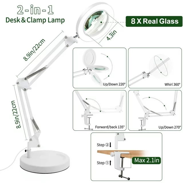 Magnifying Glass with Light and Stand - 8X Real Glass Magnifier ...