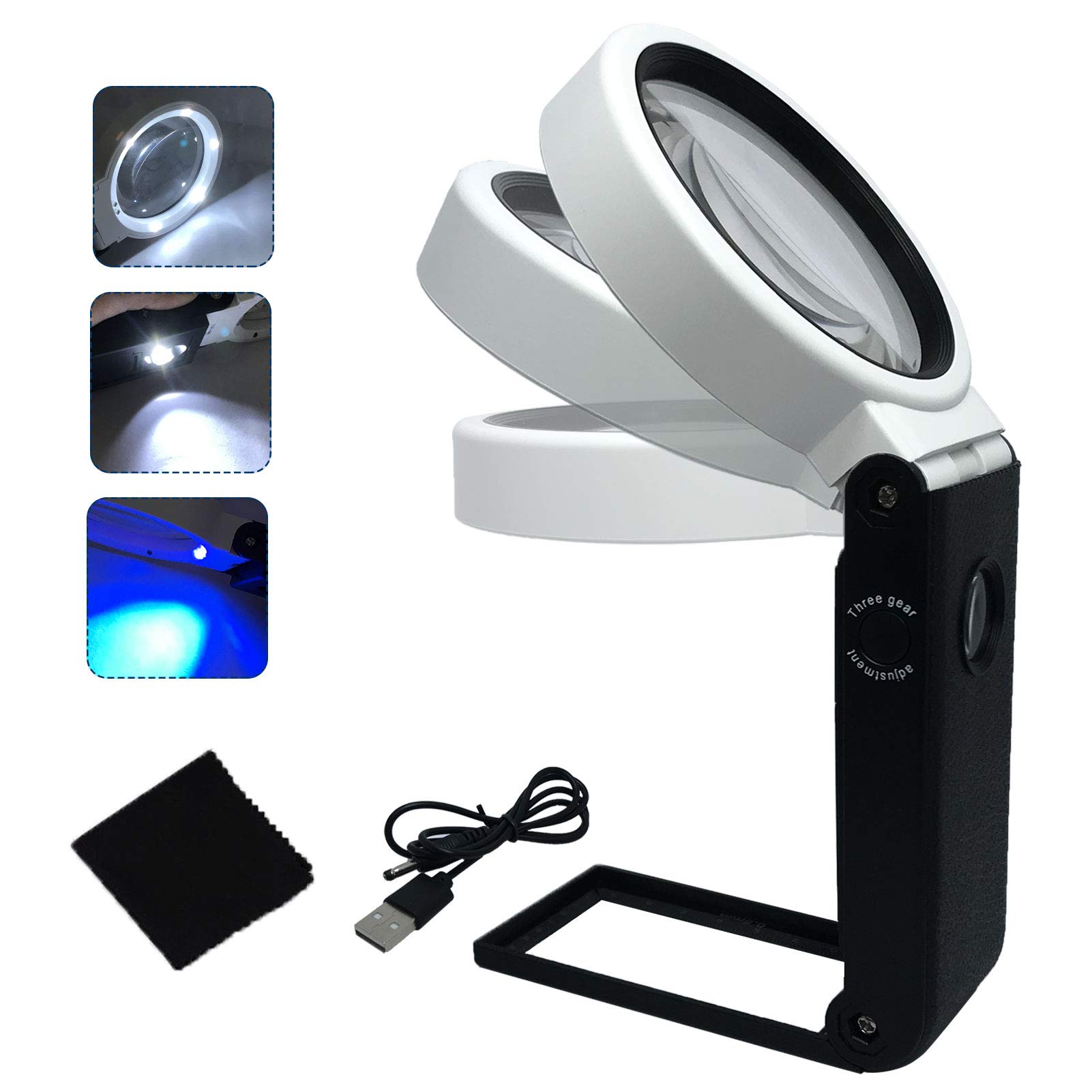 Magnifying Glass with Light and Stand Folding Design, LED Illuminated ...