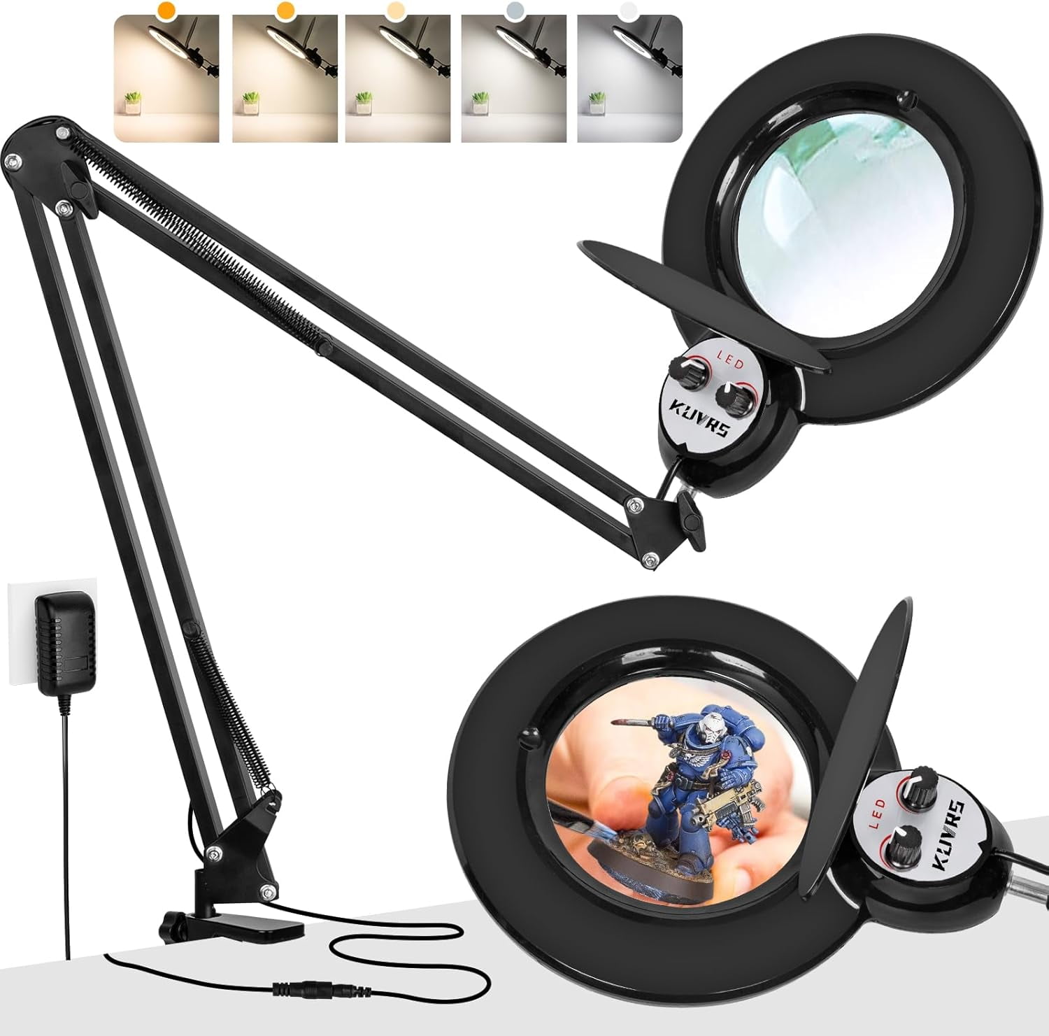 Magnifying Glass with Light and Stand, Infinite Color Modes, Long Arm ...