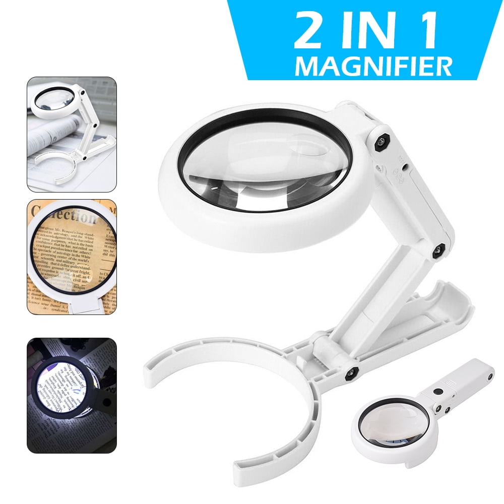 Magnifying Glass Stand Foldable Dimmable Magnifier With Light LED ...