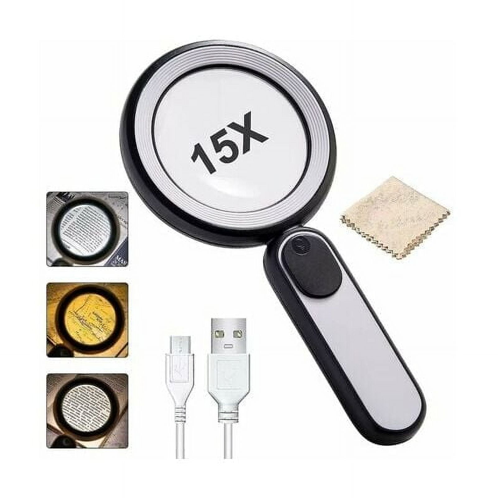 Magnifying Glass With Light 21 Leds 15X Rechargeable Handheld Reading ...