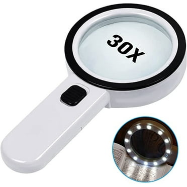Magnifying Glass with 12 LED Lights, 30X Double Glass Lens Handheld ...