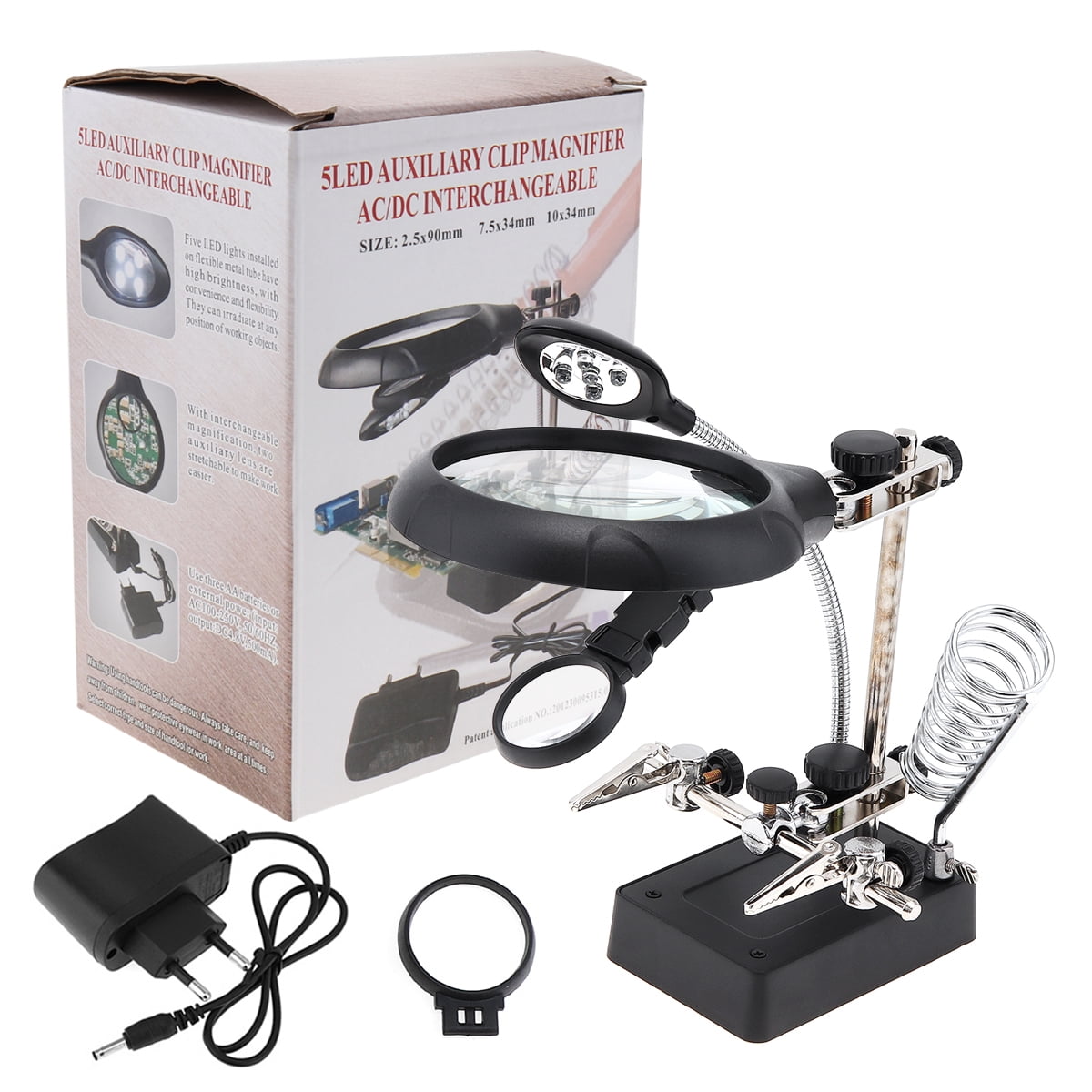 Magnifying Helping Third Hand Glass Auxiliary Clip Magnifier Soldering ...