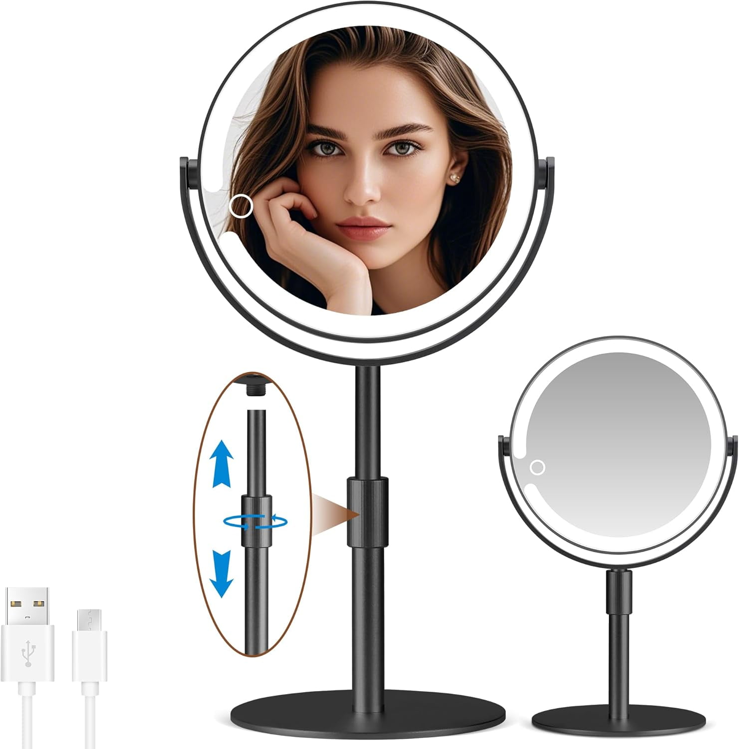 Magnifying Mirror with Light 20X, Height-Adjustable Lighted Makeup ...