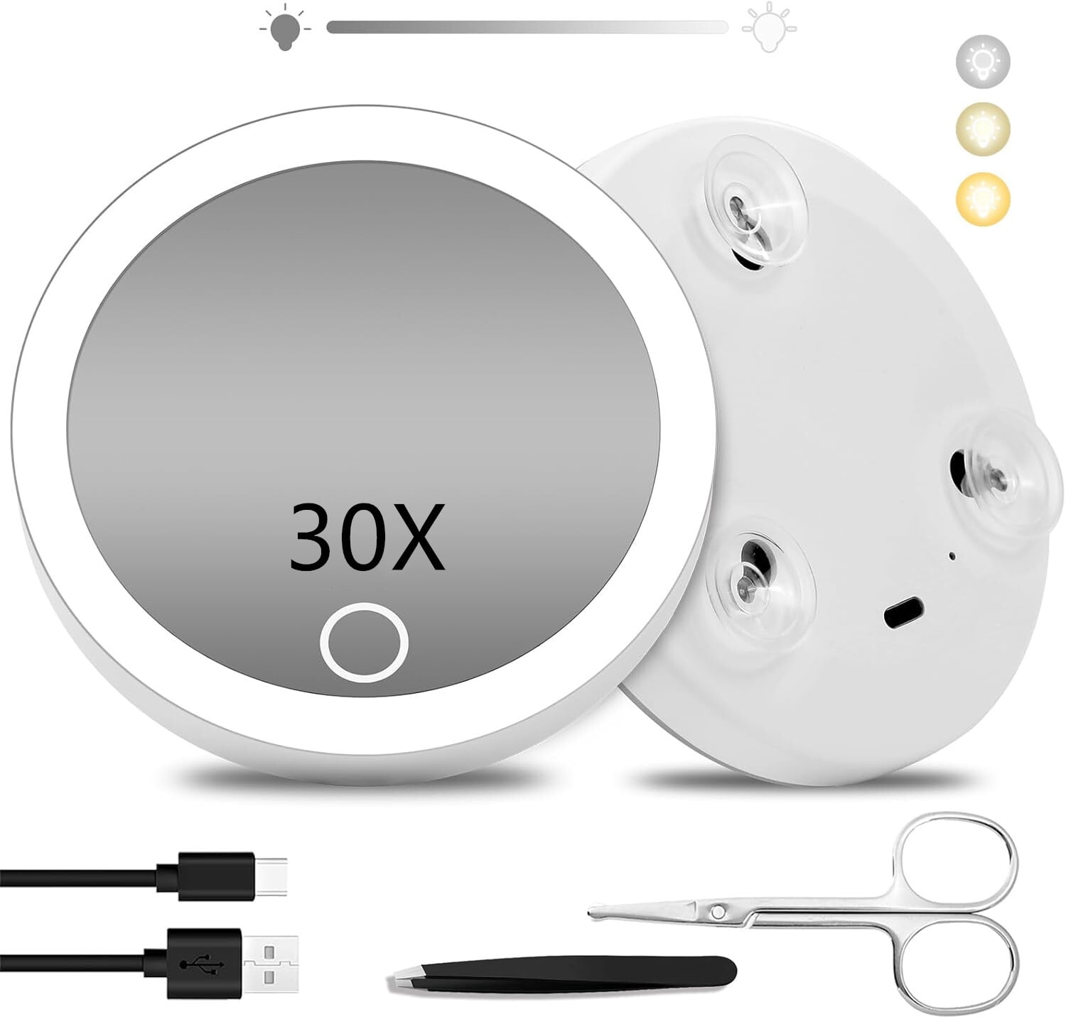 Magnifying Mirror with Light 30X, 4" Portable Mirror Rechargeable 3 ...