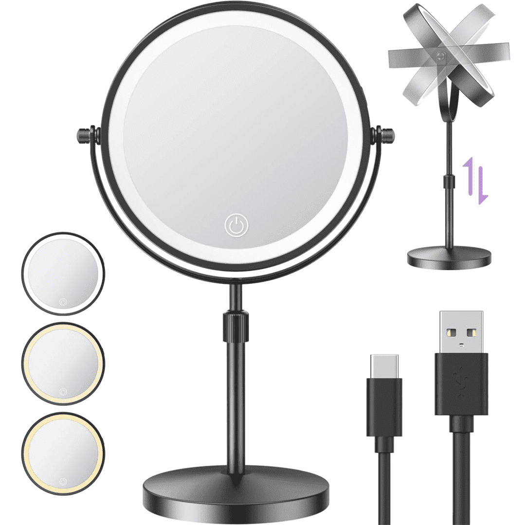 5X Magnifying Lighted Makeup Mirror with 360° Rotation, Touch Sensor ...