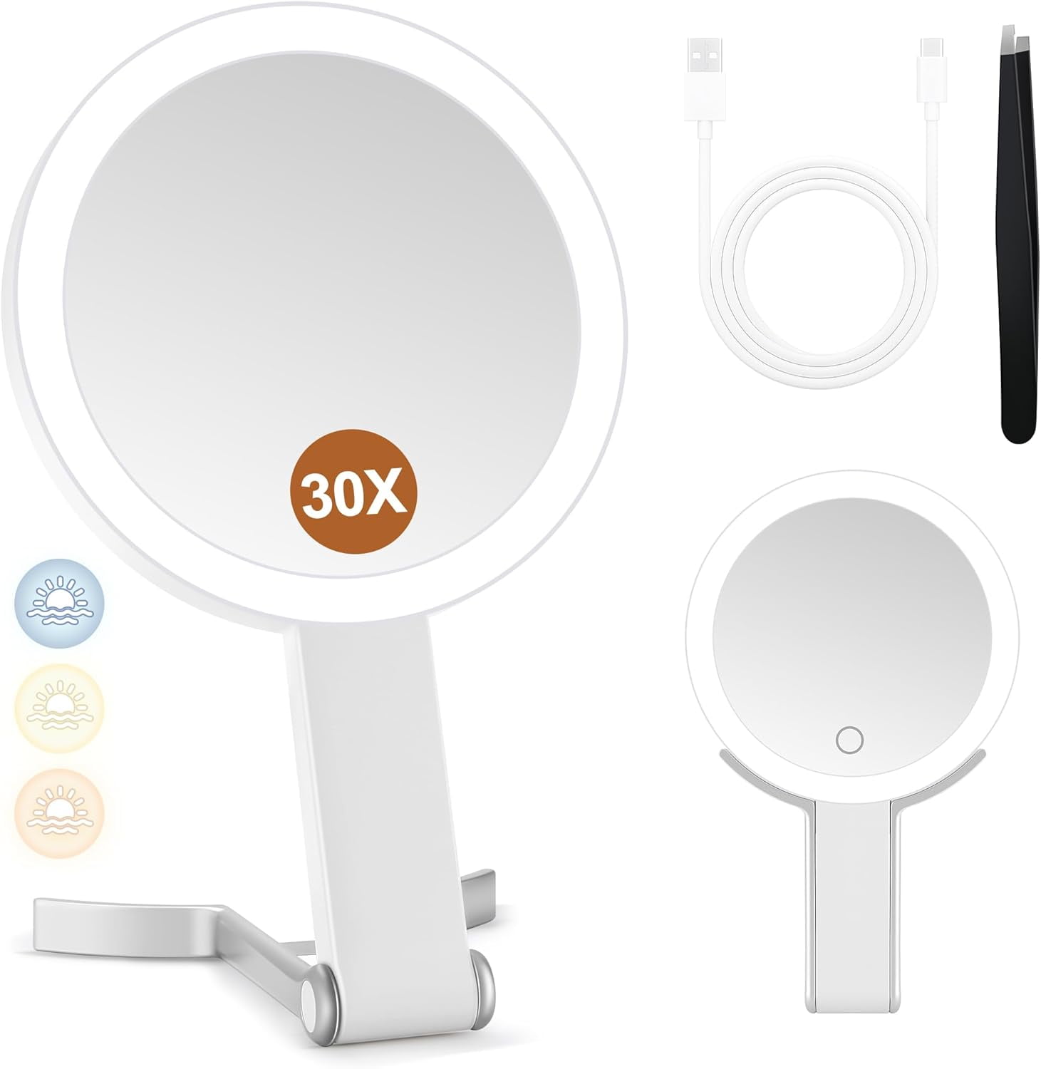 Magnifying Mirror with Light, Double Sided 30X/1X Lighted Travel Makeup ...