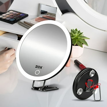 Beautifive 10X/1X LED Travel Lighted Makeup Mirror with Hall Sensor, 3 ...