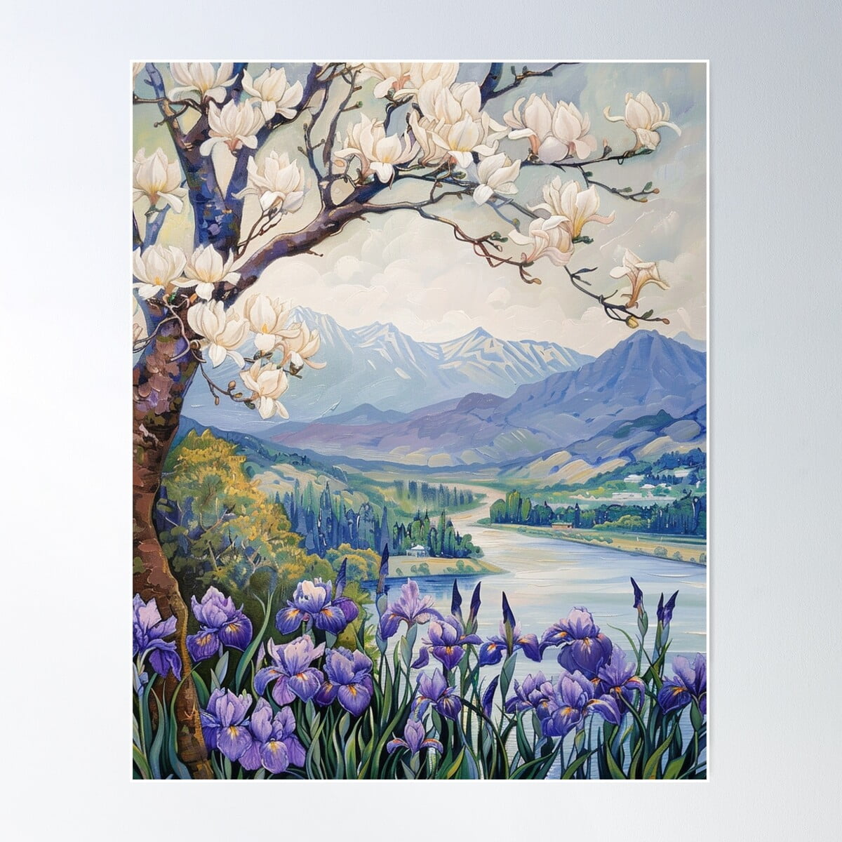 Magnolia And Iris Poster Wall Art, Modern Wall Decor For Living Room ...