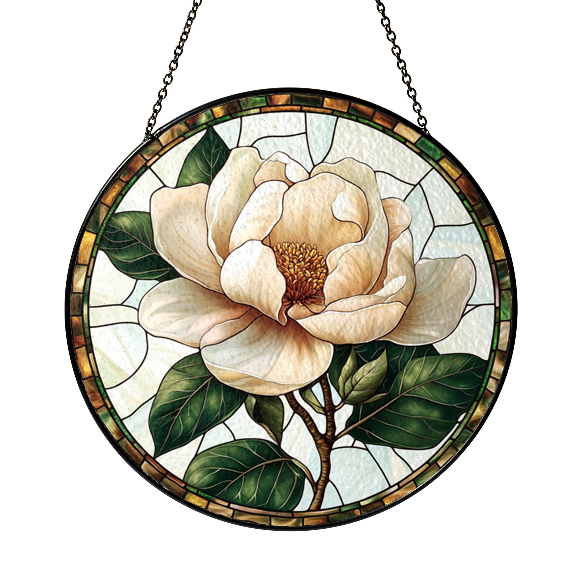 Magnolia Bloom Floral Stained Glass Style Suncatcher Window Hanging ...