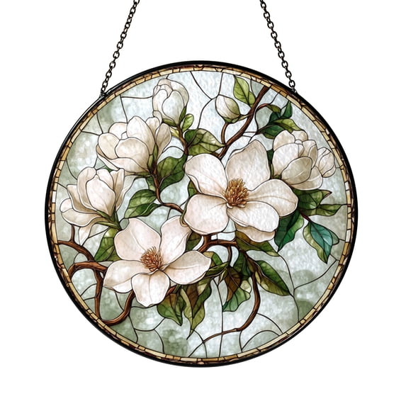 Magnolia Blossom Stained Glass Style Window Suncatcher - Walmart.com
