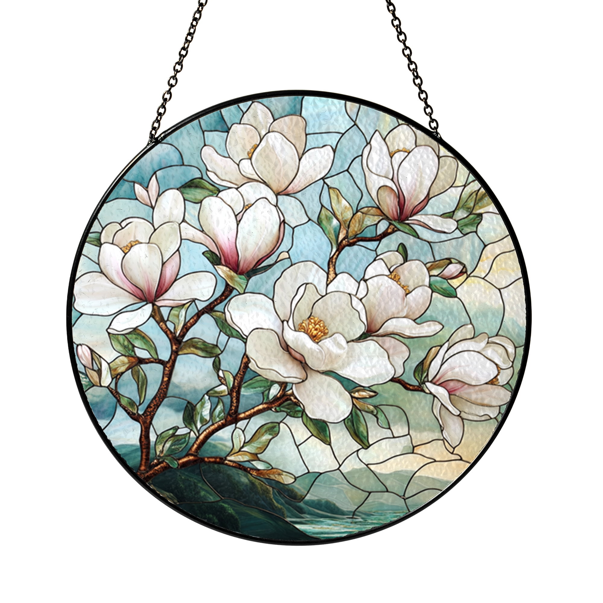 Magnolia Blossom Tree Stained Glass Suncatcher – Elegant Window Decor ...
