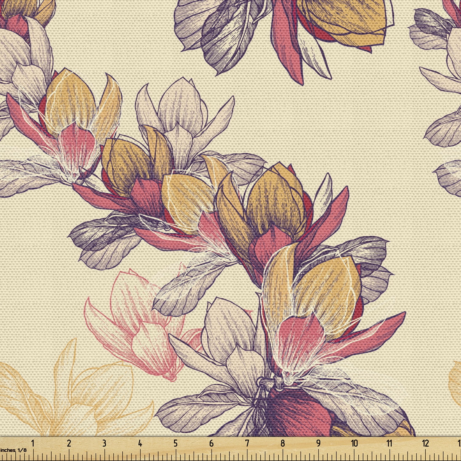 Magnolia Fabric by the Yard, Illustration of Magnolia Flowers Sketch ...