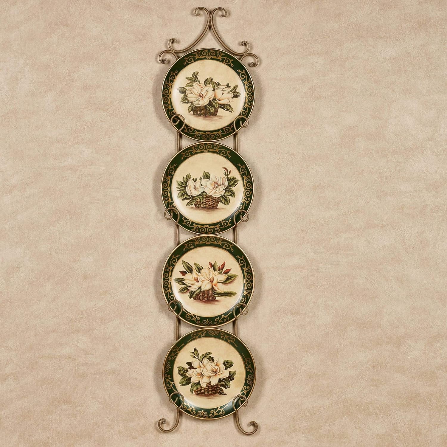 Magnolia Floral Decorative Plates Set of Four - Ceramic - Ivory, Dark ...