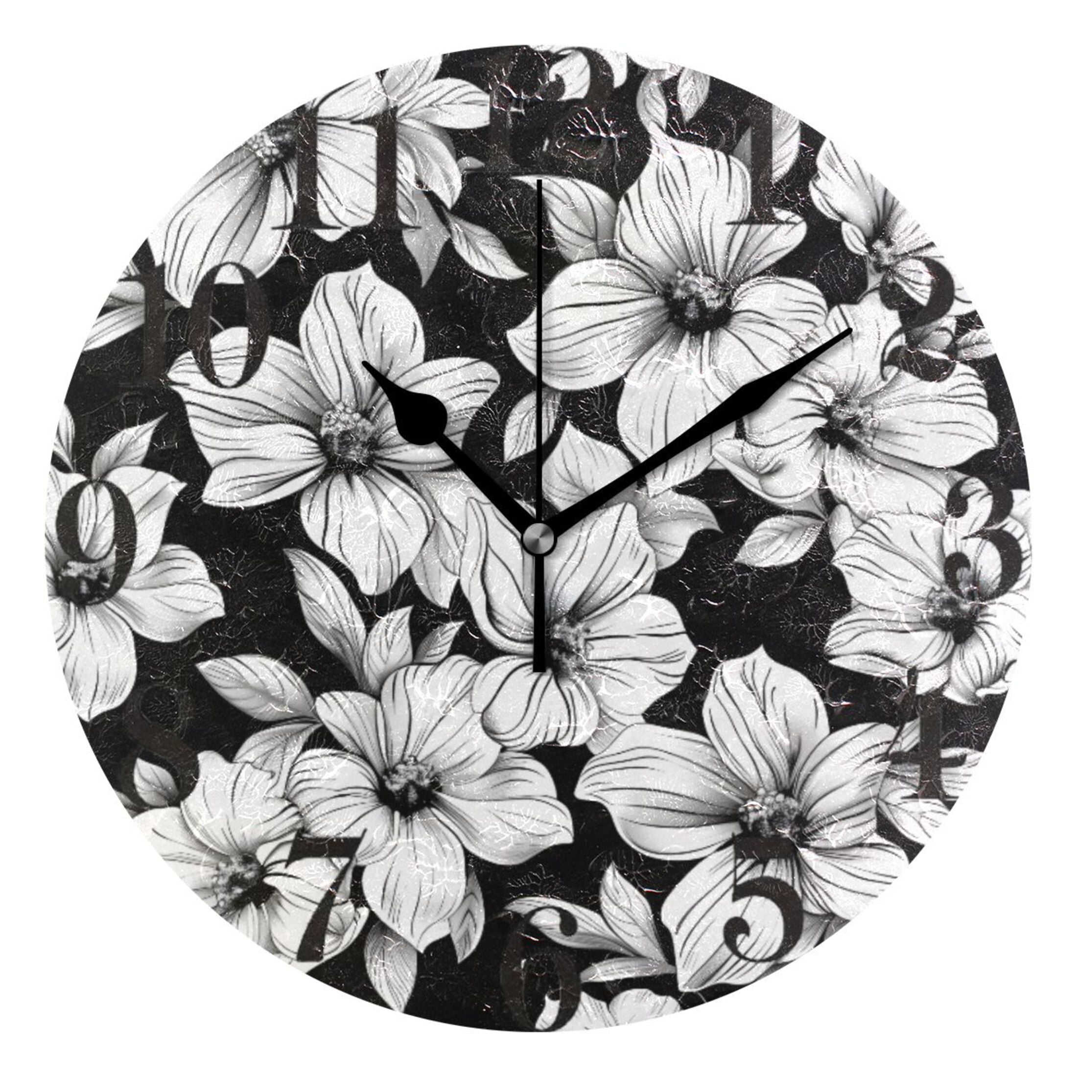 Magnolia Floral Flowers and Leaf Wall Clock 9.8 inch Battery Operated ...