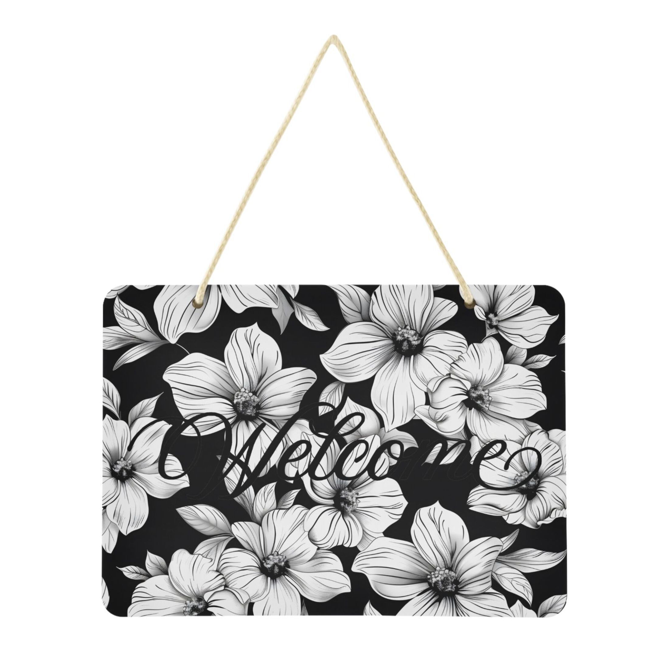 Magnolia Floral Flowers and Leaf Welcome Sign Front Door PVC 14x10 inch ...