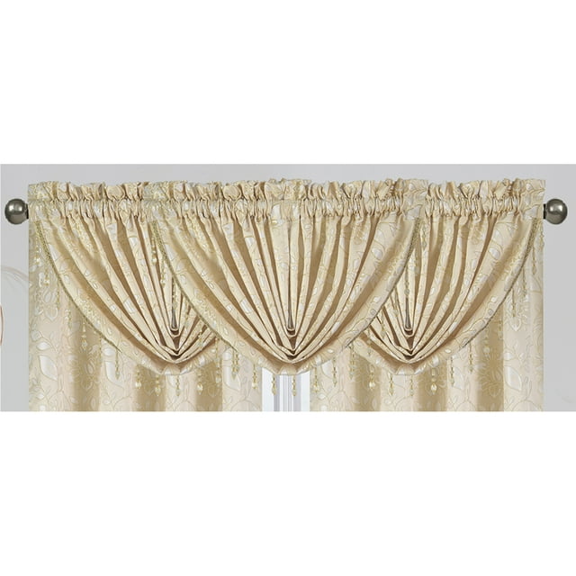 Magnolia Floral Jacquard Rod Pocket Window Valance, Gold, 50x37 Inches ...