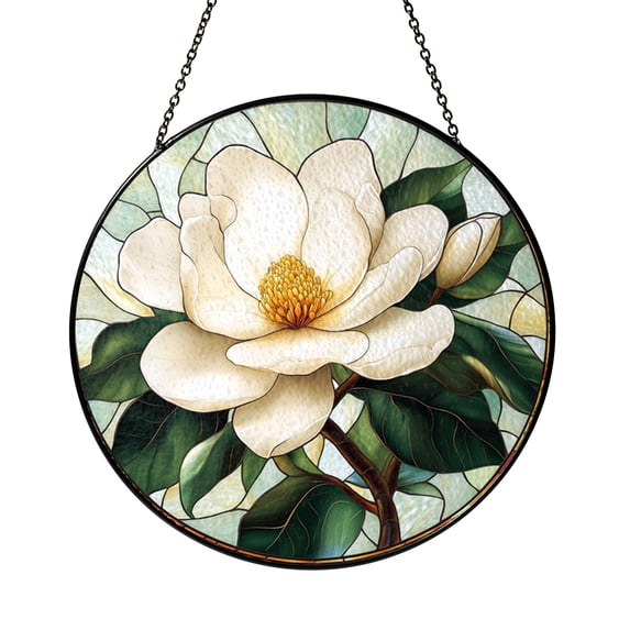 Magnolia Floral Window Hanging Suncatcher, Stained Glass Style ...