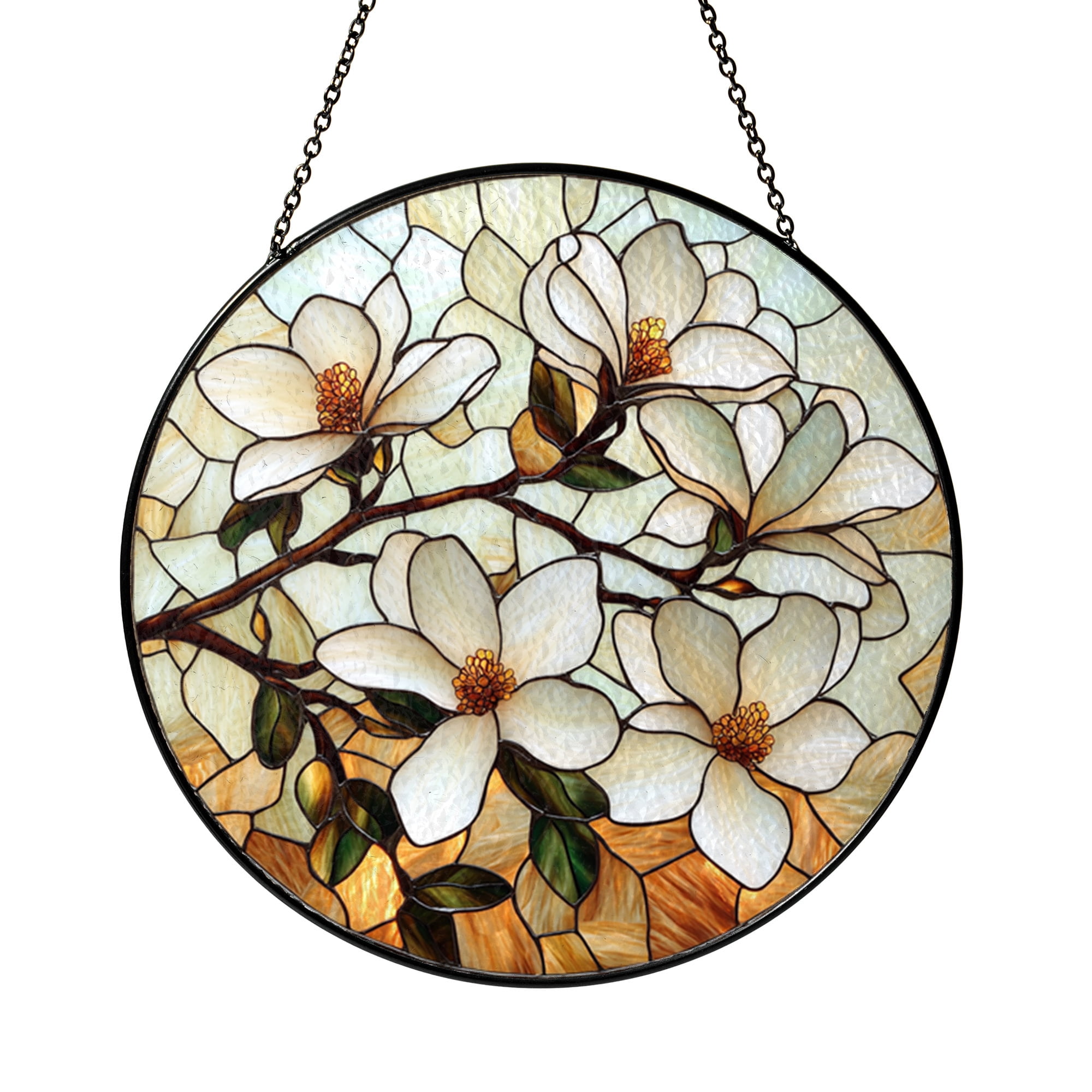 Magnolia Flower Cluster Stained Glass Style Panel, Botanical Decorative ...