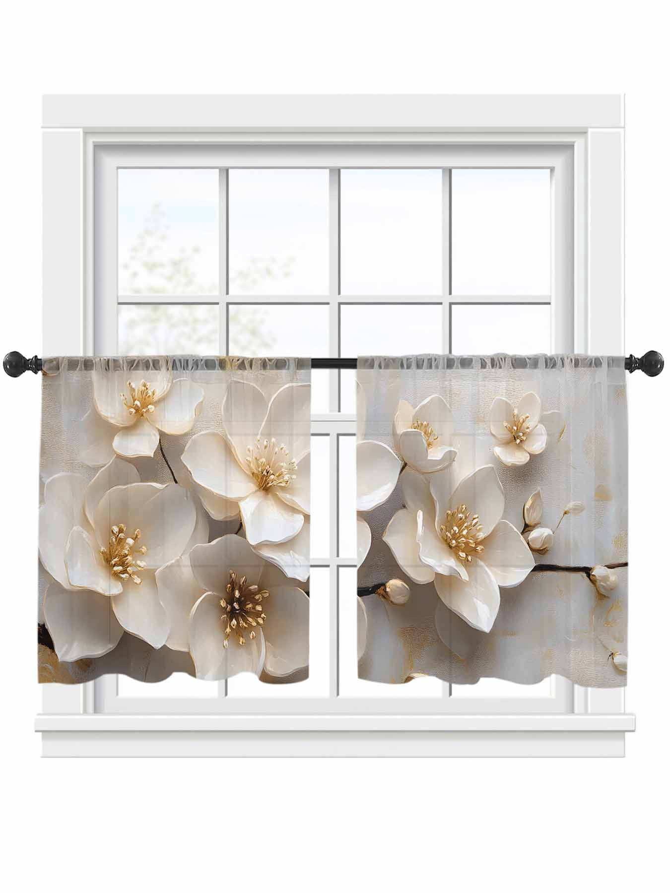 Magnolia Flower Sheer Curtains 2 Panels Set Retro Flowers Sheer Window ...