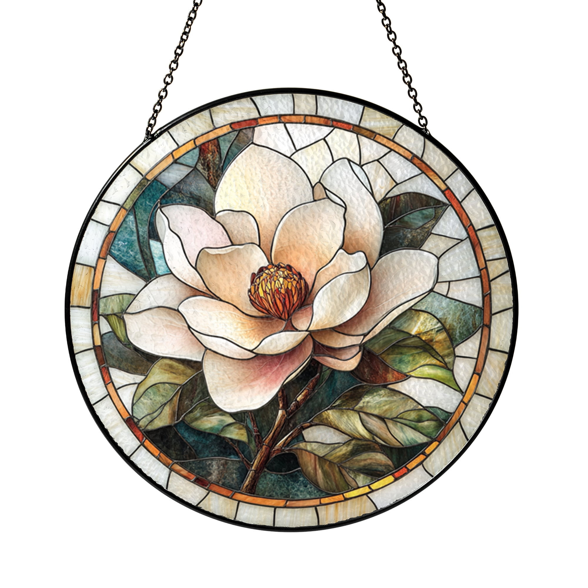 Magnolia Flower Stained Glass Suncatcher, Pink Floral Window Panel Art ...