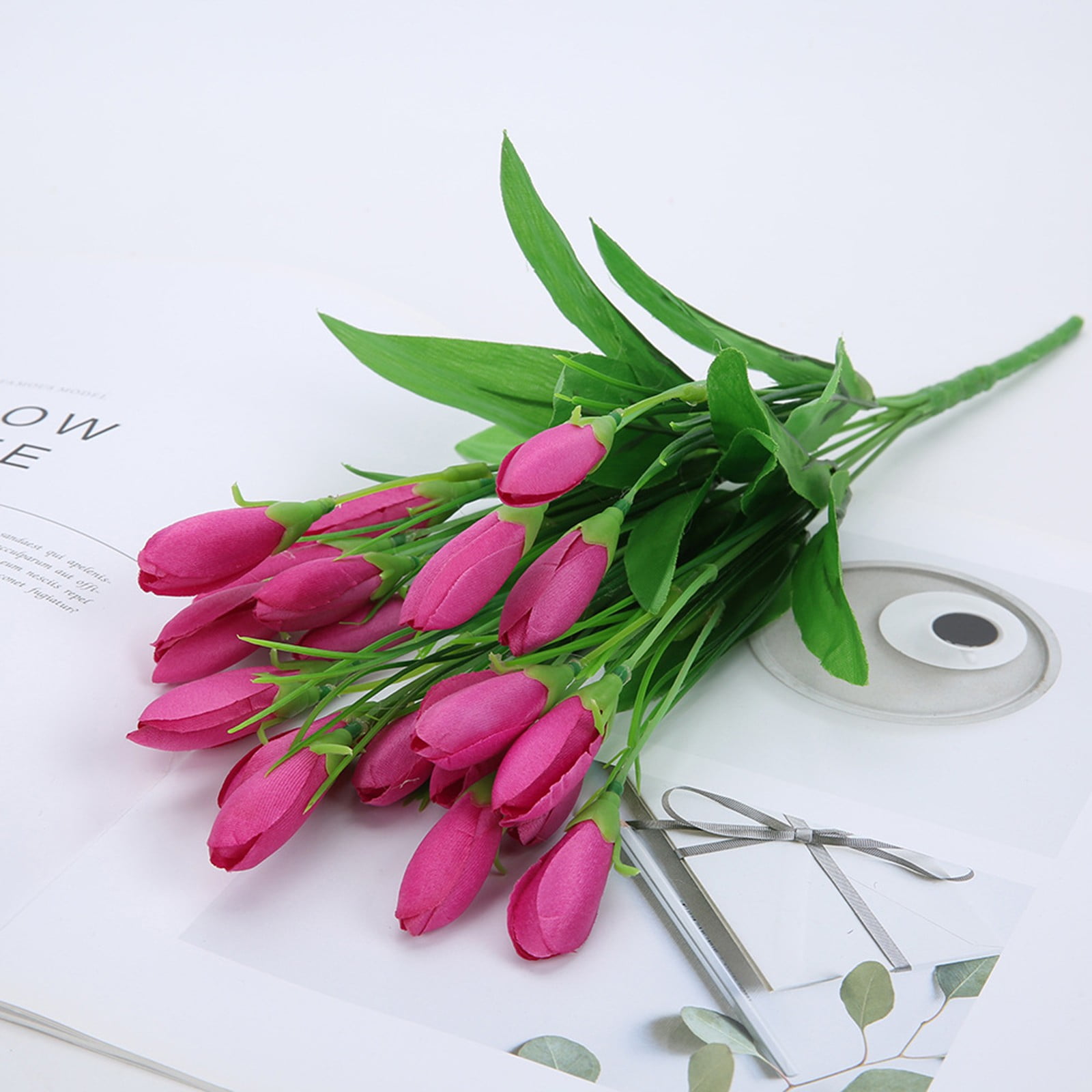 Magnolia Flowers Artificial, 14 Inch Realistic Silk Magnolia Real Touch ...