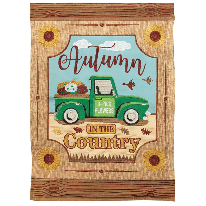 Autumn in The Country Tan and Yellow 13 X 19 Burlap Outdoor Hanging ...