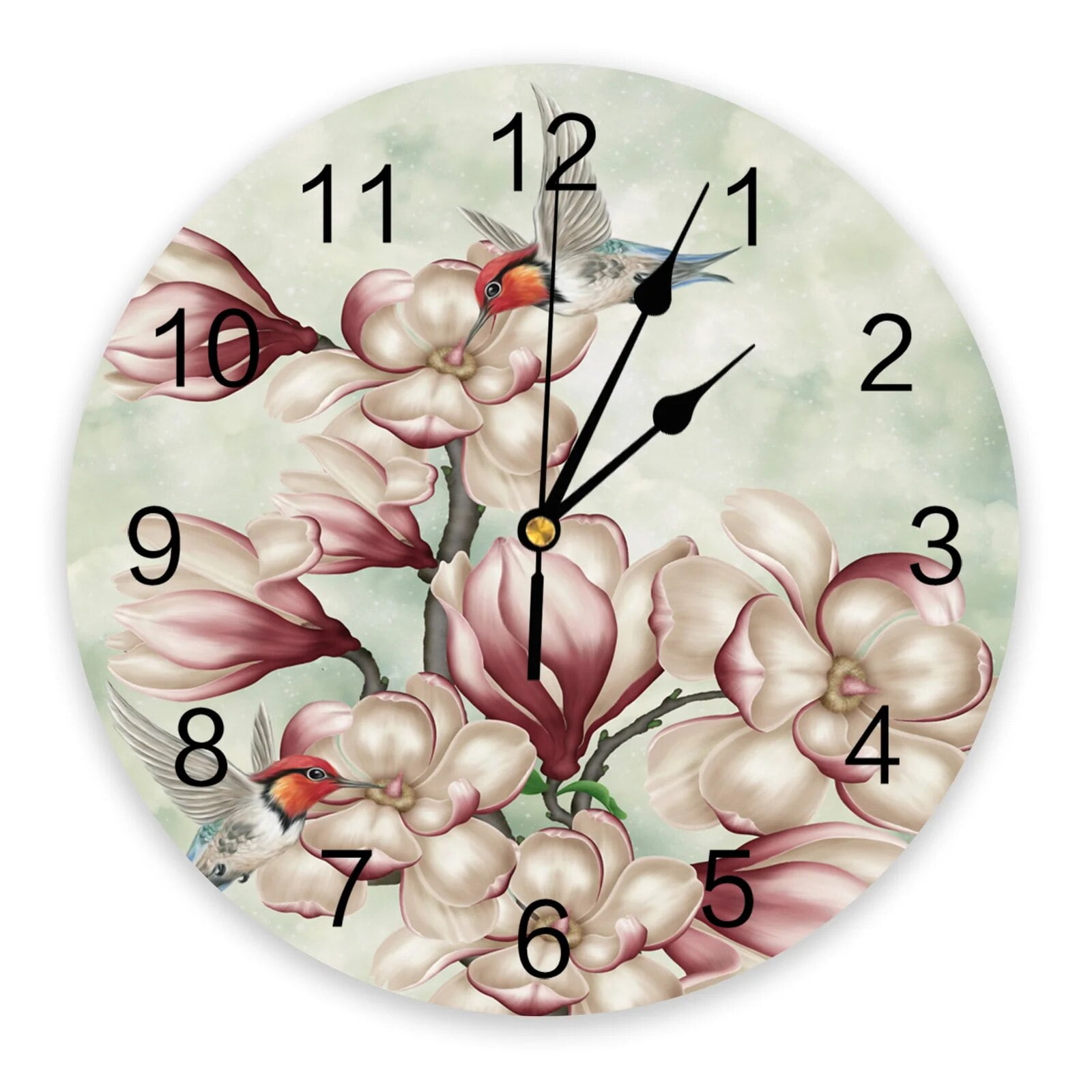 Magnolia Hummingbirds Wall Clock Large Modern Kitchen Dinning Round ...