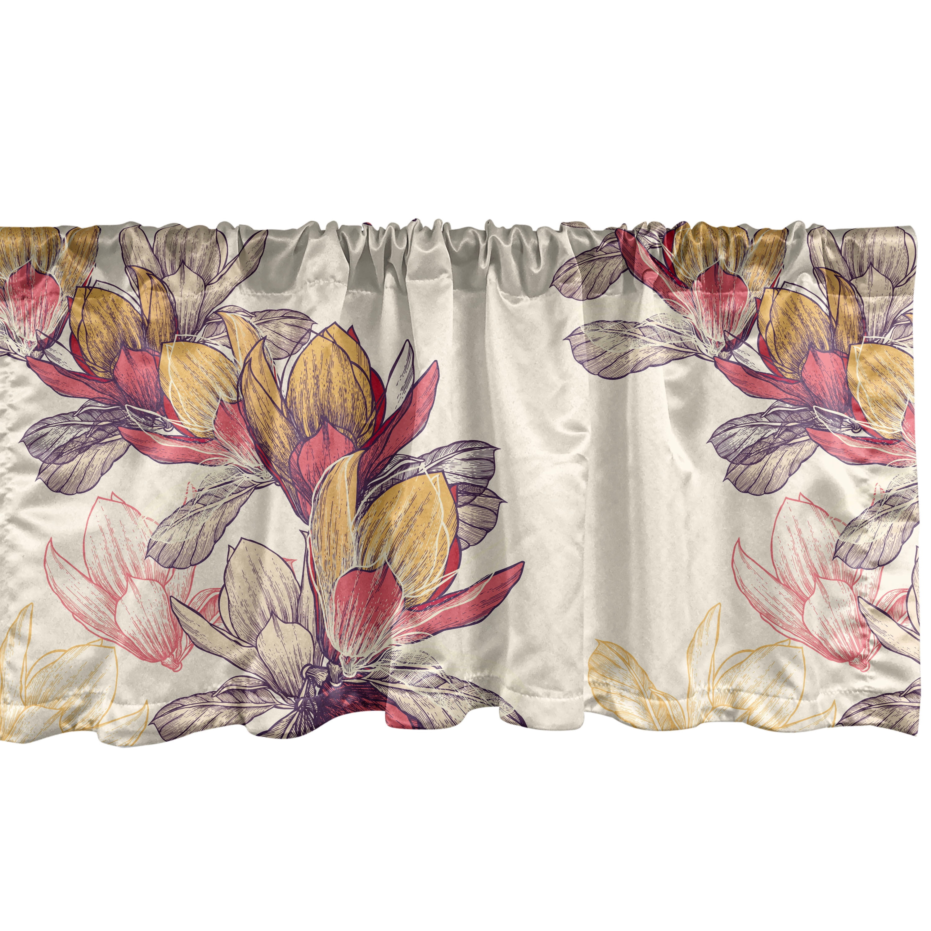 Magnolia Pattern Window Valance, Sketchy Delicate Flowers with Warm ...