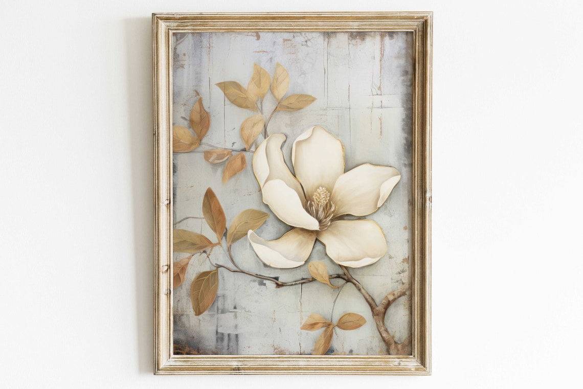 Magnolia Print, Rustic Floral Wall Art, Magnolia Wall Art, Farmhouse ...