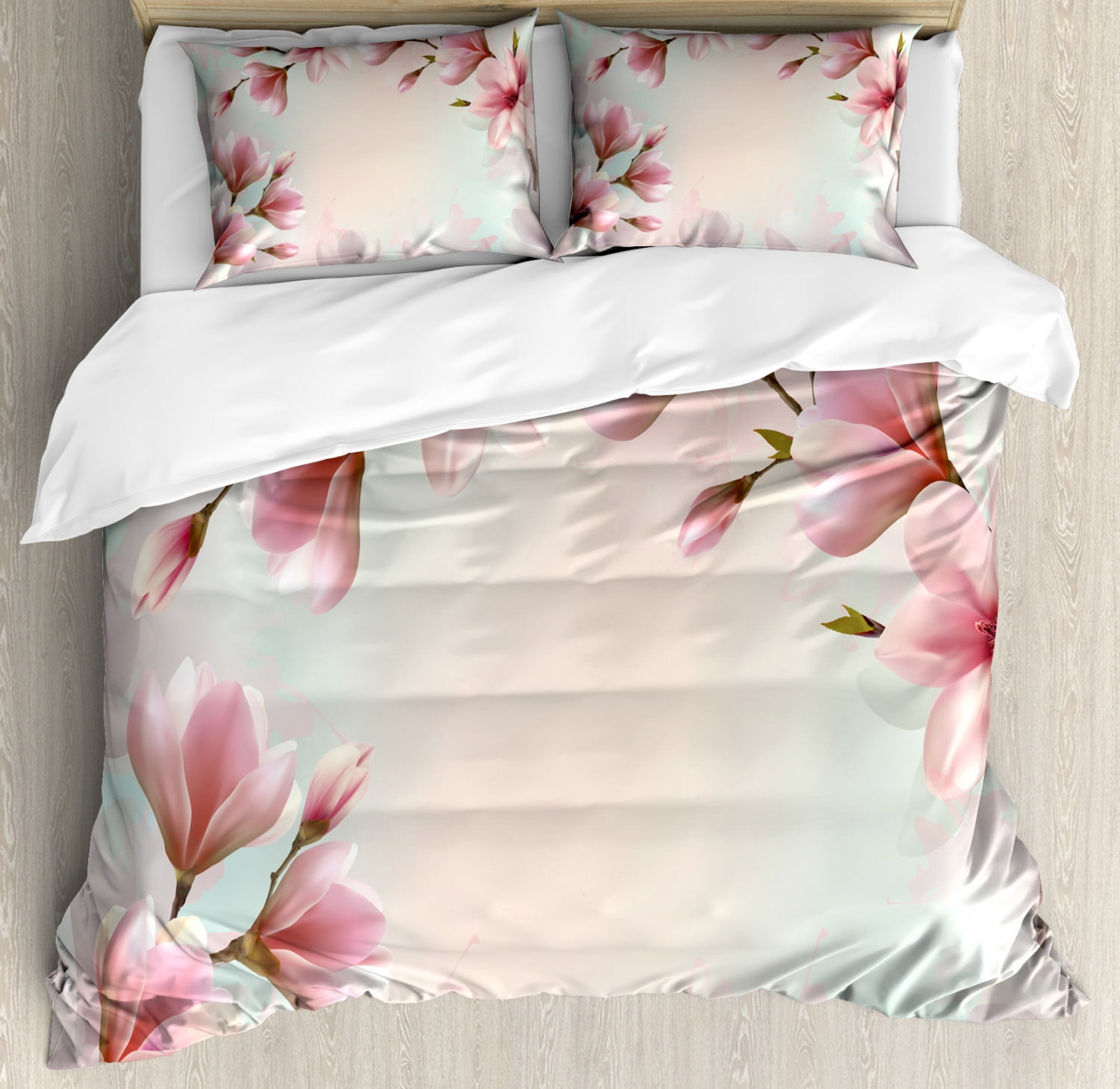 Magnolia Queen Size Duvet Cover Set, Double Exposure Effect Fragile ...