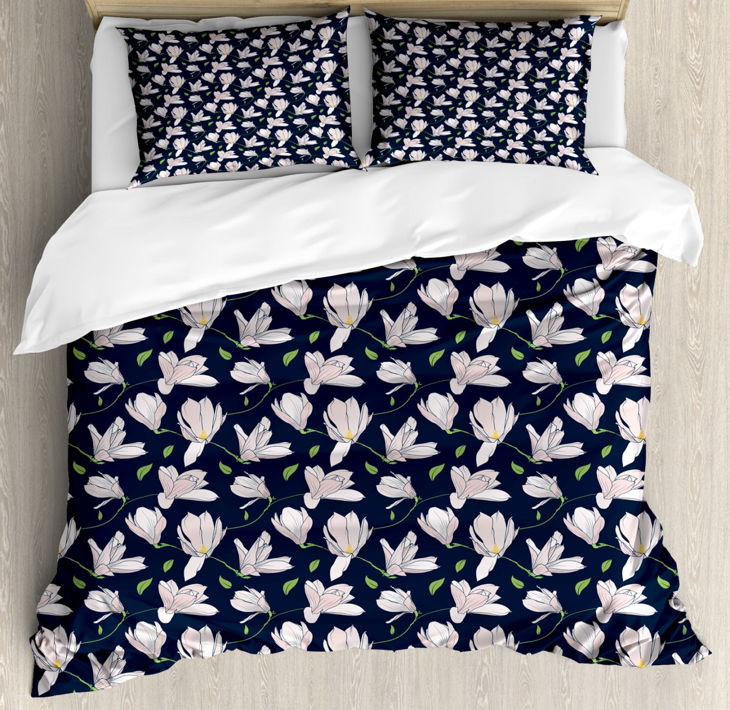 Magnolia Queen Size Duvet Cover Set, Japanese Sakura on Blue Shade ...
