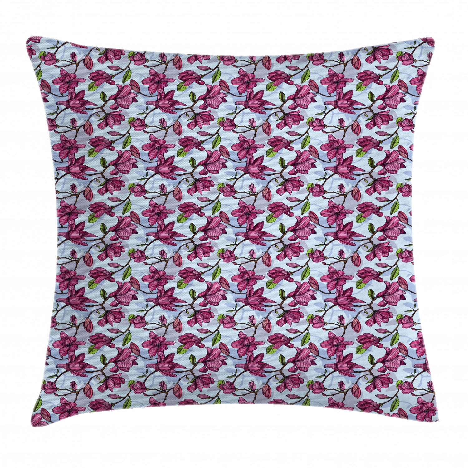Magnolia Throw Pillow Cushion Cover, Flowering Branches with Thriving ...