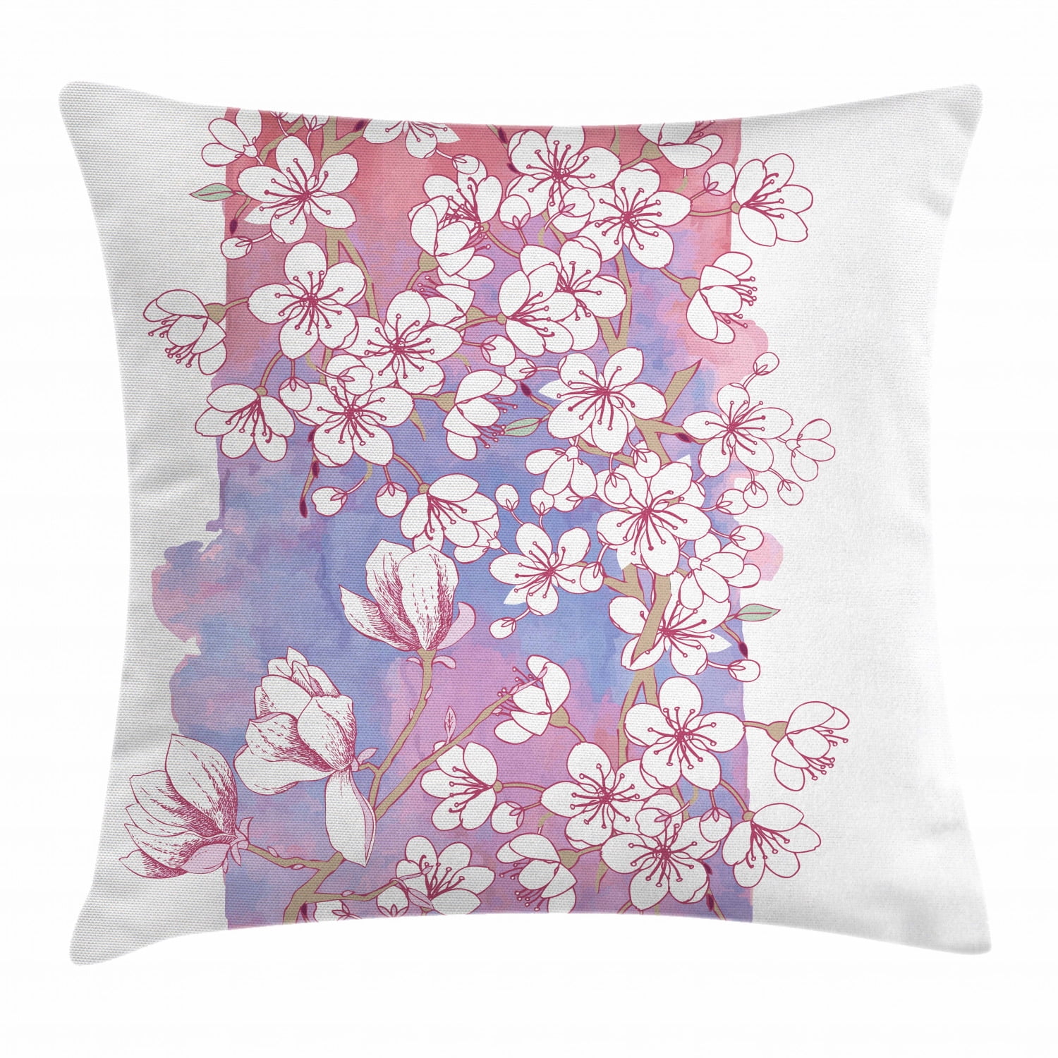 Magnolia Throw Pillow Cushion Cover, Japanese Spring Blossom with ...