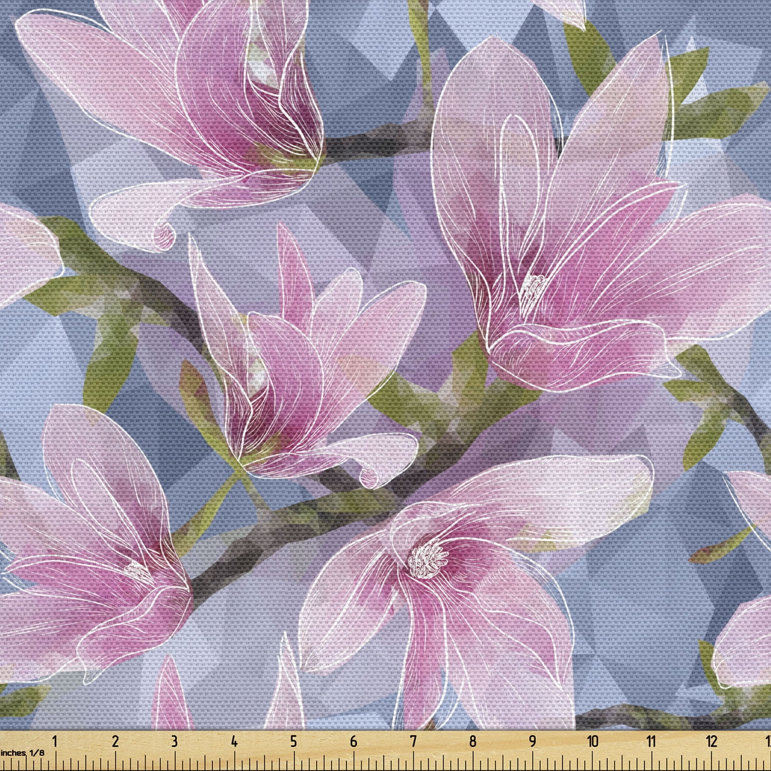 Ambesonne Magnolia Fabric by the Yard Upholstery, Low Poly Nature Scene ...