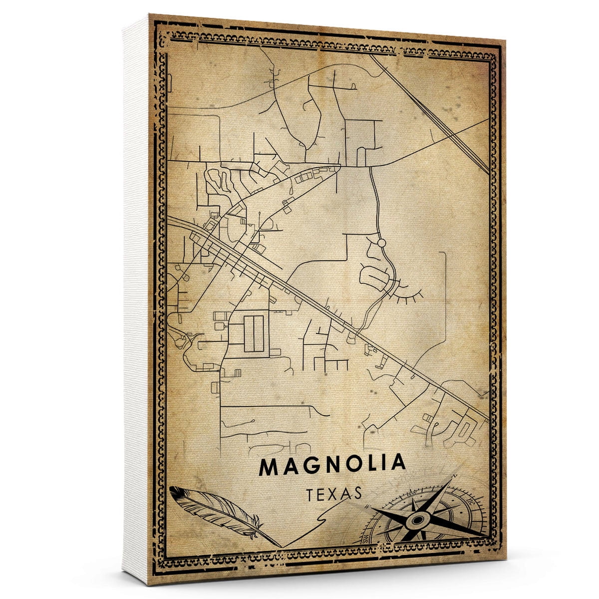 Magnolia Vintage Map Prints Canvas, Texas Map Art Canvas, Canvas ...